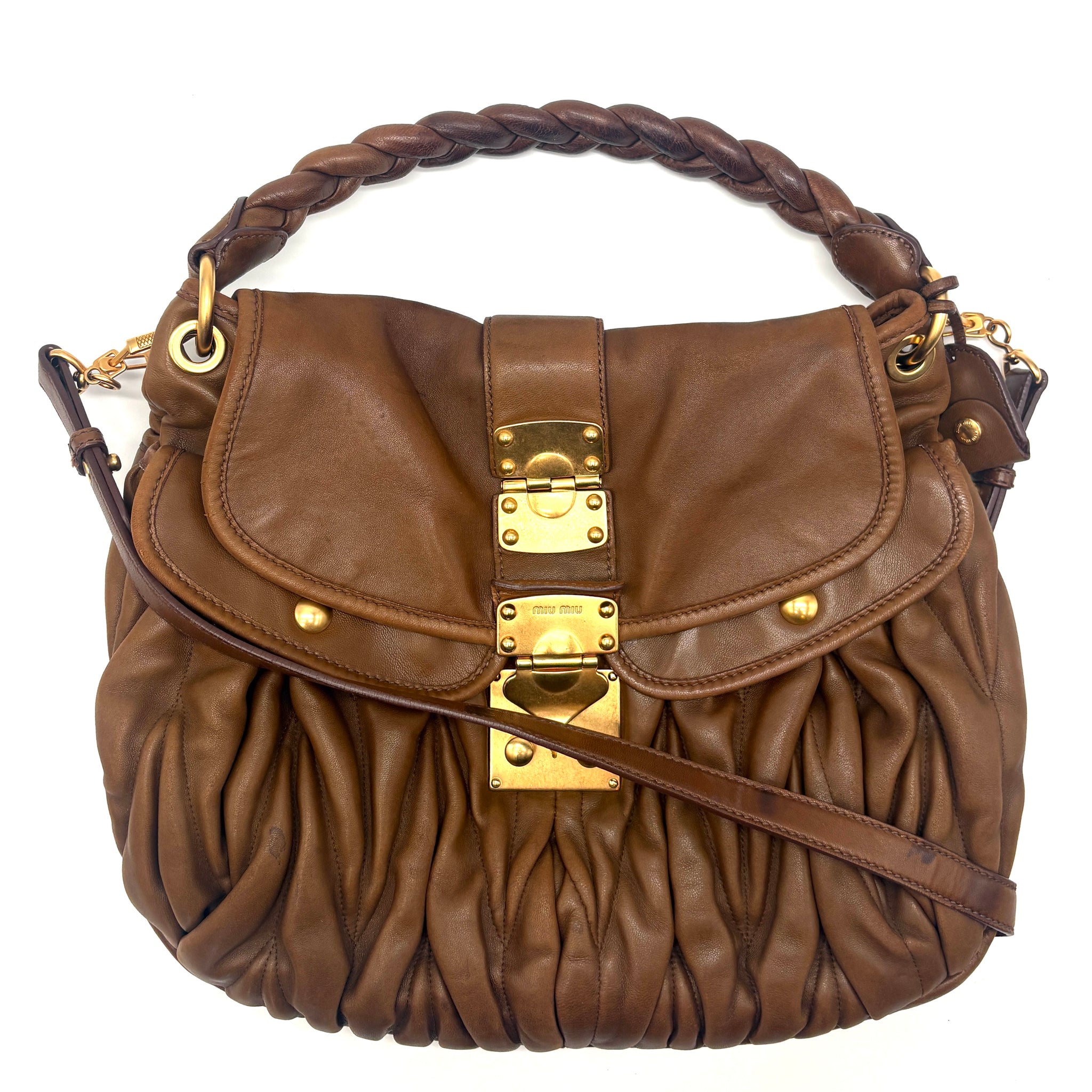 Miu Miu GHW 2 Way Shoulder Bag Leather Brown